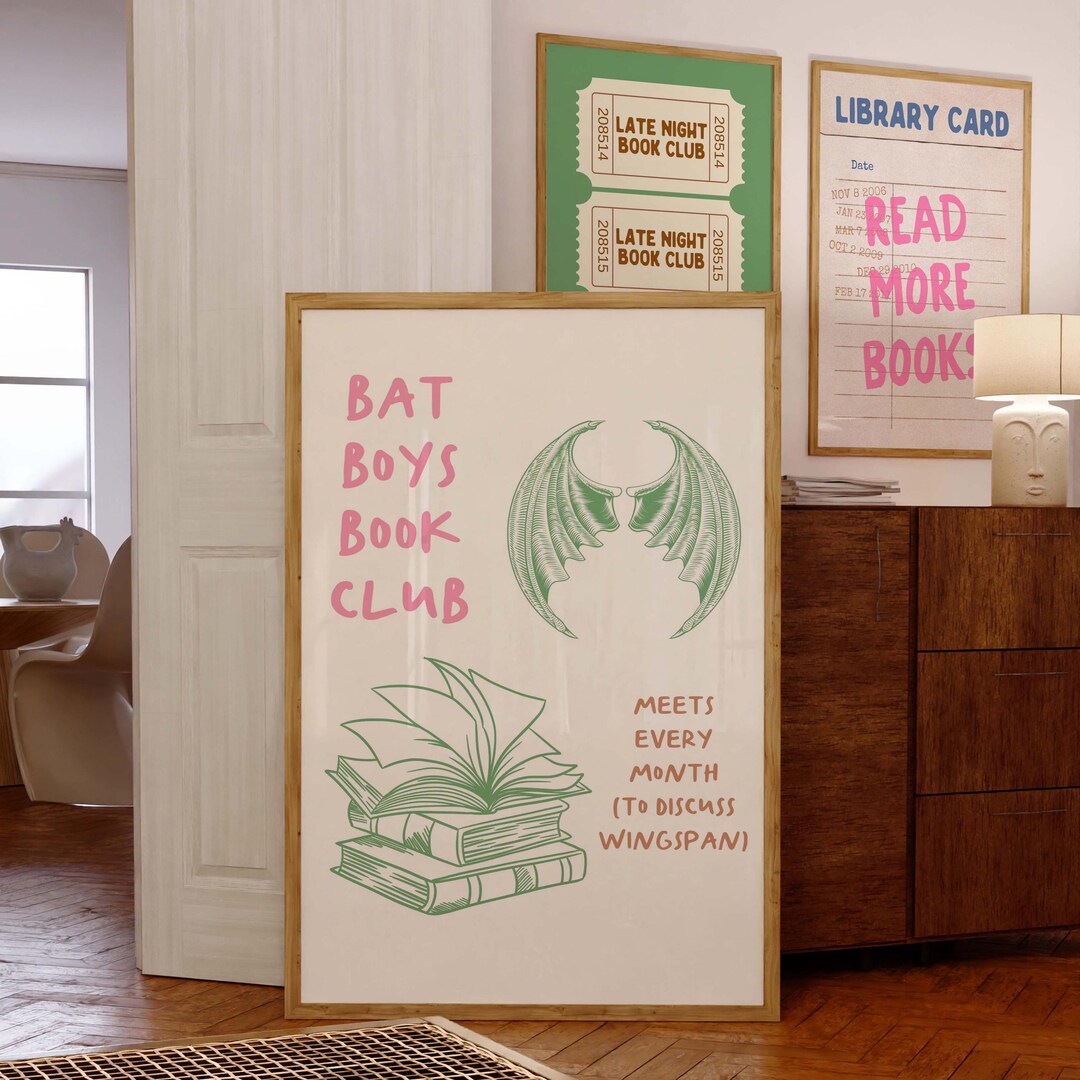 Bat Boys Book Club Print, Bookish Poster, Fantasy Reader, Book Lover ...