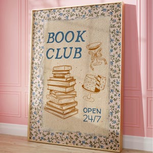 Book Club Digital Print: Vintage Bookish Wall Decor, Reading Room ...