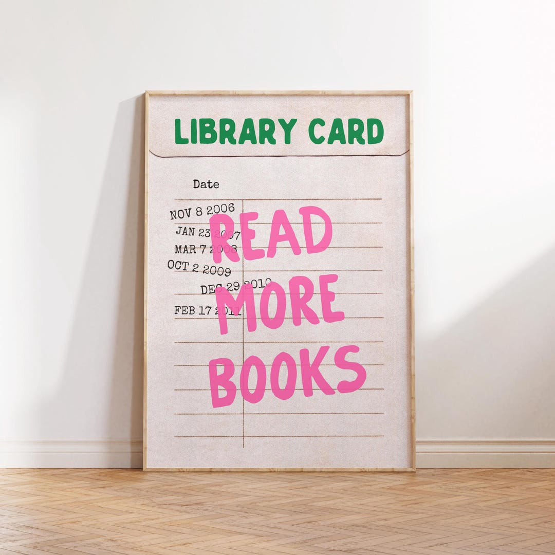 Read More Books Library Card Printable Art, Bookish Wall Decor, Home ...