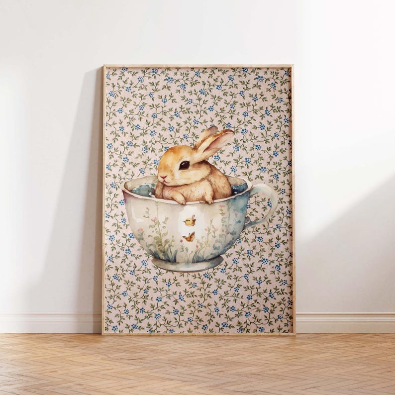 Vintage Bunny Digital Print: Cottagecore Farm Animal, Baby Girls Room ...