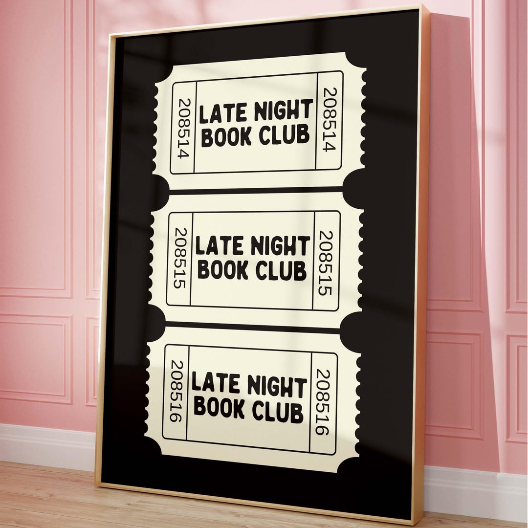 Late Night Book Club Poster, Book Lover Wall Art, Reading Nook Decor ...