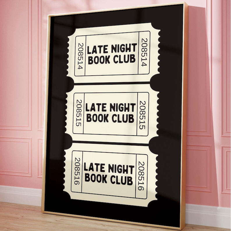 Late Night Book Club Poster, Book Lover Wall Art, Reading Nook Decor ...
