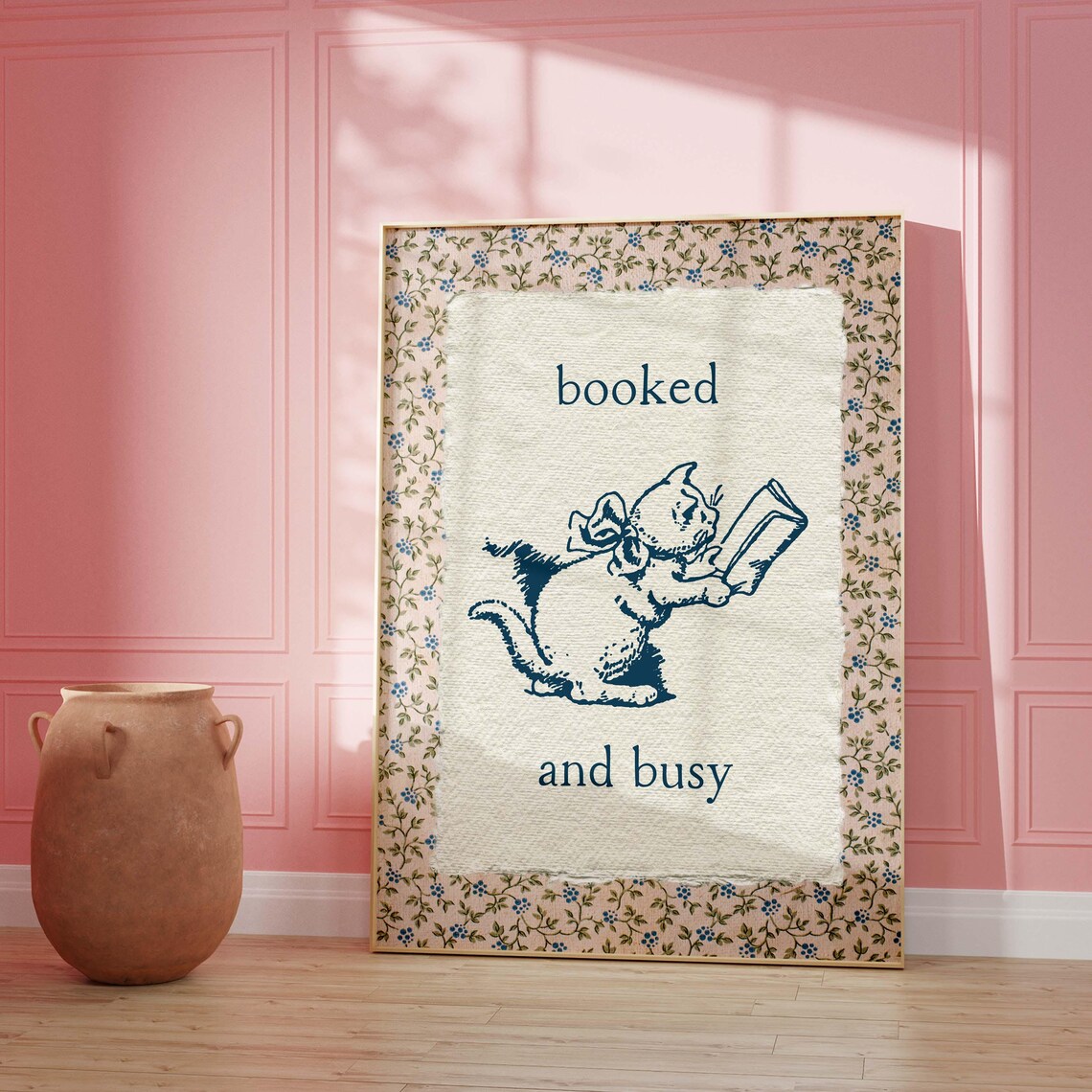Booked and Busy Digital Print: Vintage Bookish Wall Decor, Reading Room ...