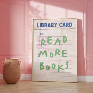 Read More Books Library Card Digital Print: Bookish Decor, Reading Room ...