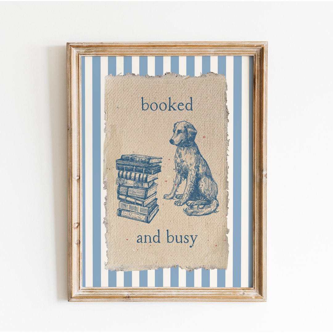 Vintage Booked and Busy Digital Print: Reading Nook Poster, Bookish Art ...