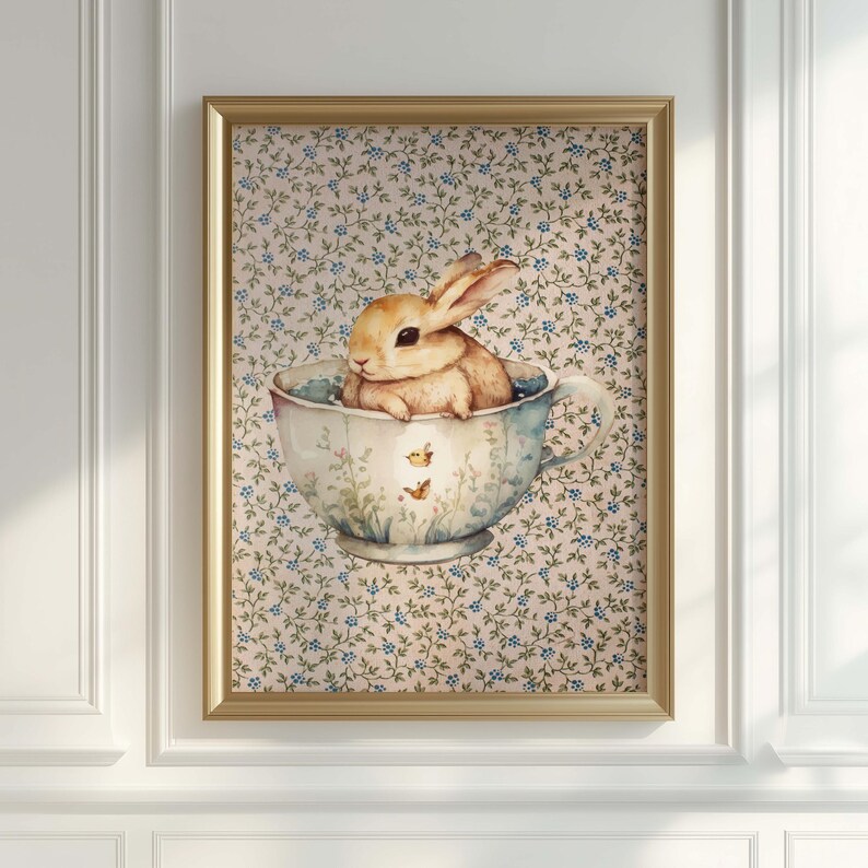 Vintage Bunny Digital Print: Cottagecore Farm Animal, Baby Girls Room ...