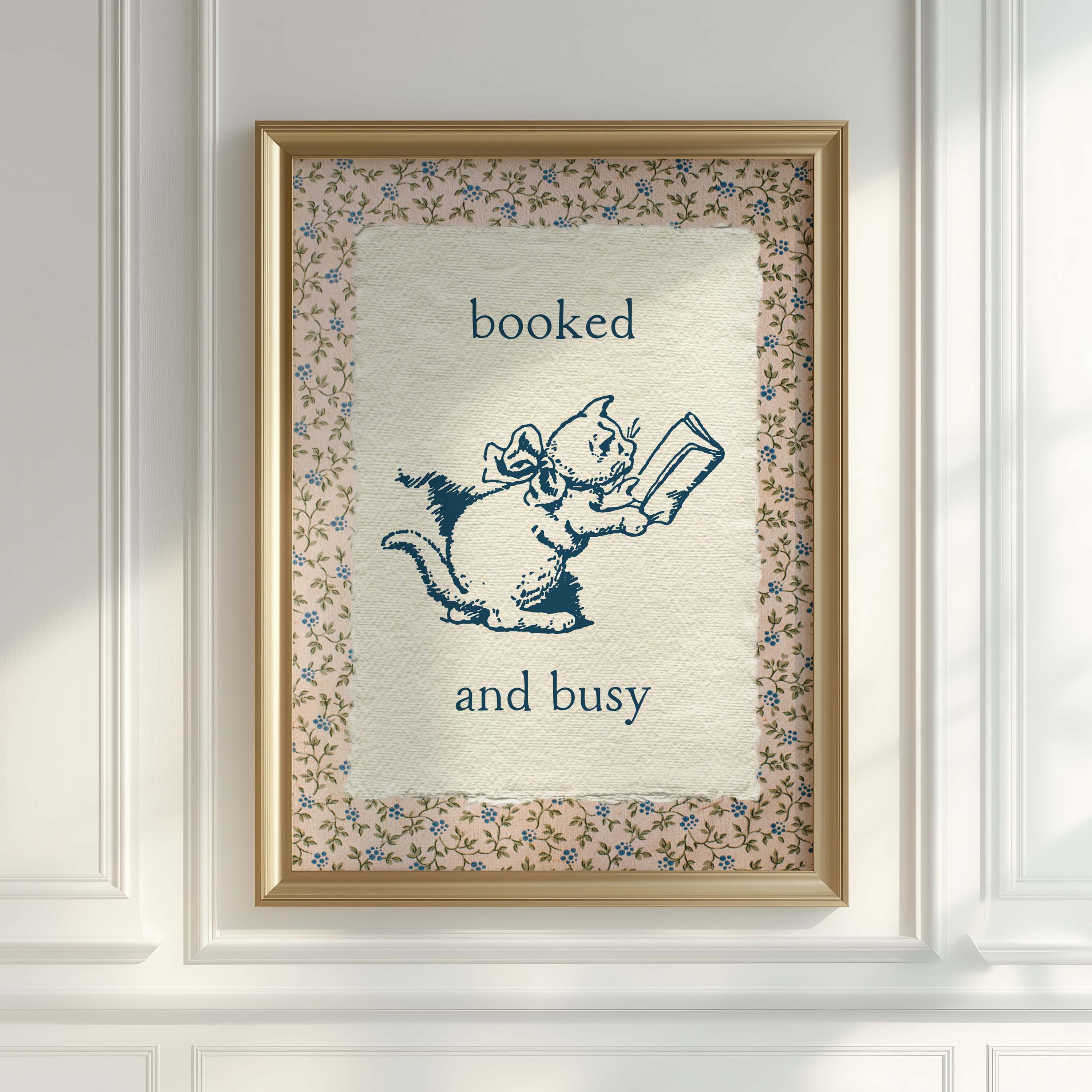 Booked and Busy Digital Print: Vintage Bookish Wall Decor, Reading Room ...
