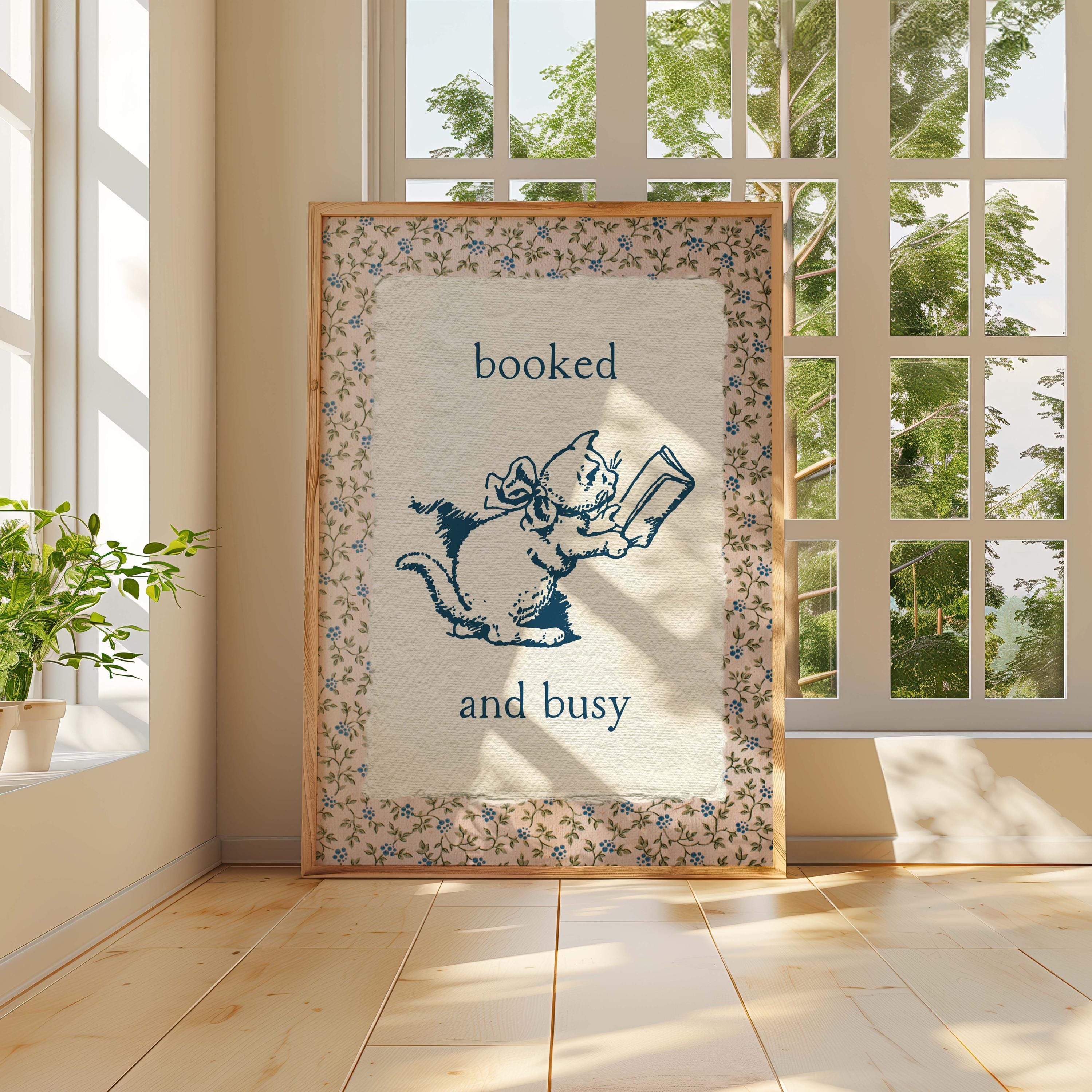 Booked and Busy Digital Print: Vintage Bookish Wall Decor, Reading Room ...
