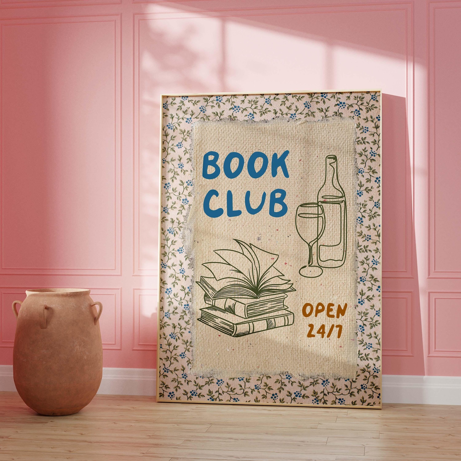 Book Club Digital Print: Vintage Bookish Wall Decor, Cozy Reading Room ...