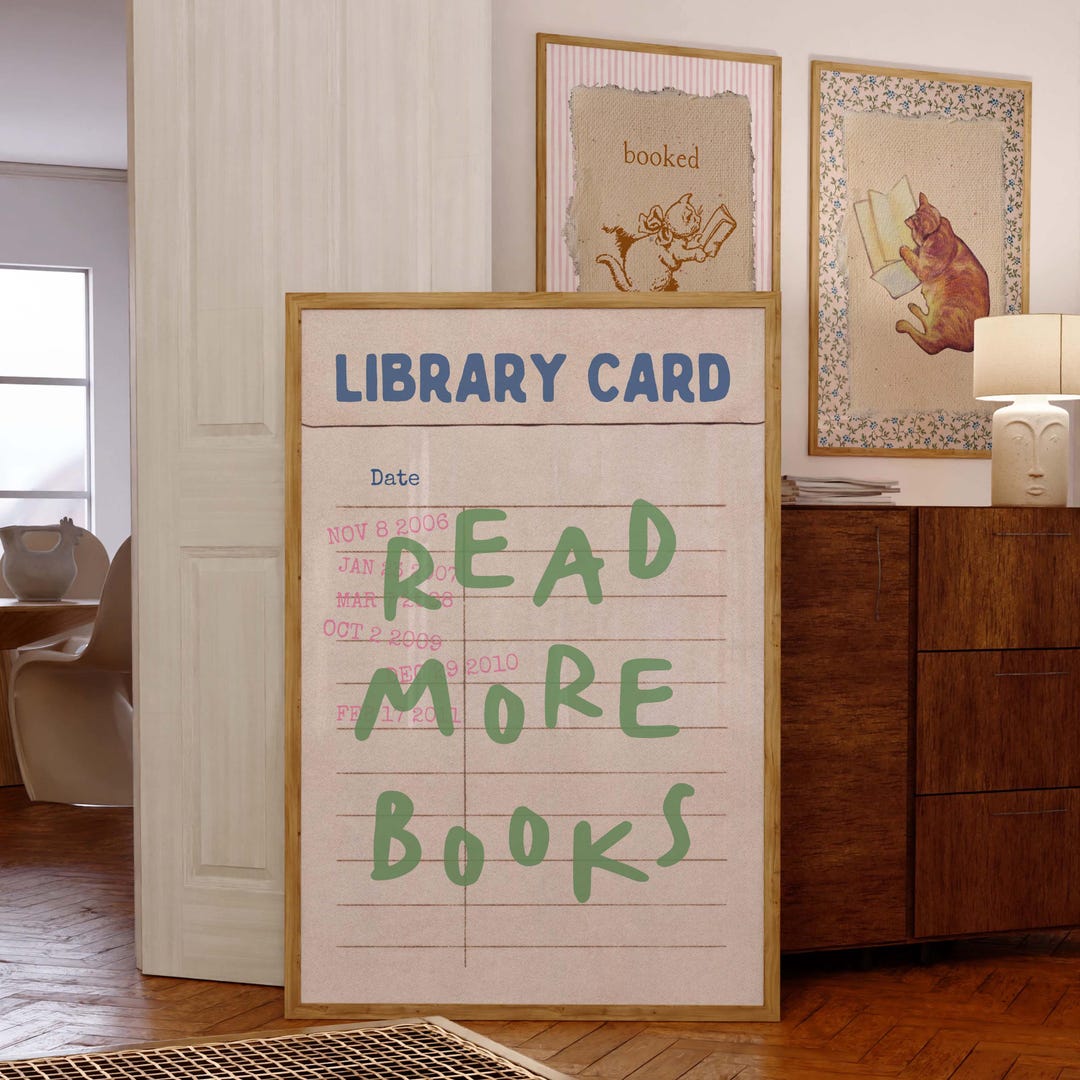 Read More Books Library Card Digital Print: Bookish Decor, Reading Room ...