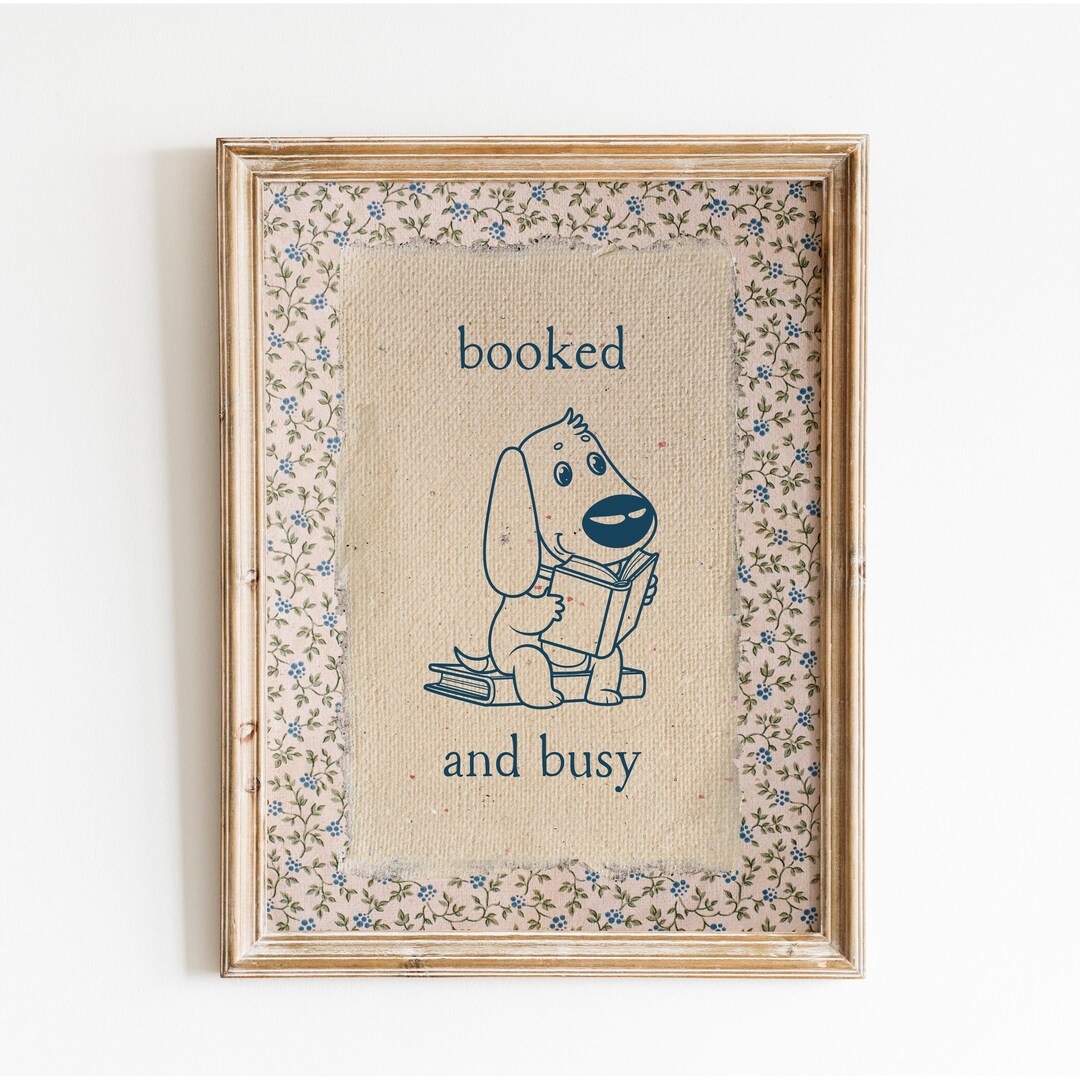 Booked and Busy Digital Print: Vintage Bookish Wall Decor, Reading Room ...