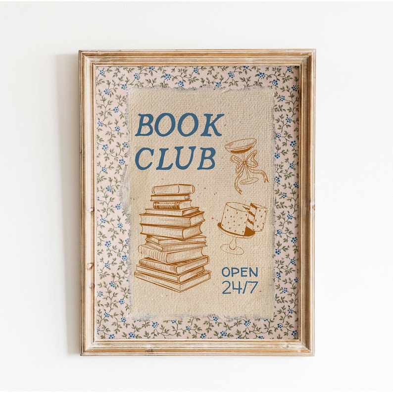 Book Club Digital Print: Vintage Bookish Wall Decor, Reading Room ...