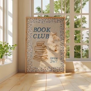 Book Club Digital Print: Vintage Bookish Wall Decor, Reading Room ...
