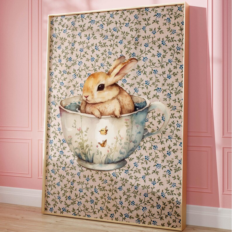 Vintage Bunny Digital Print: Cottagecore Farm Animal, Baby Girls Room ...