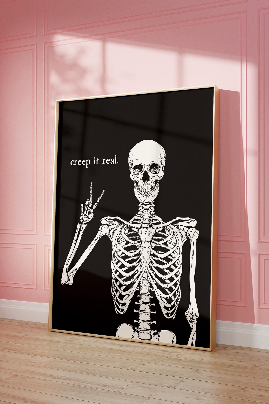 Creep It Real Skeleton Print, Peace Sign Skeleton, Spooky Aesthetic ...