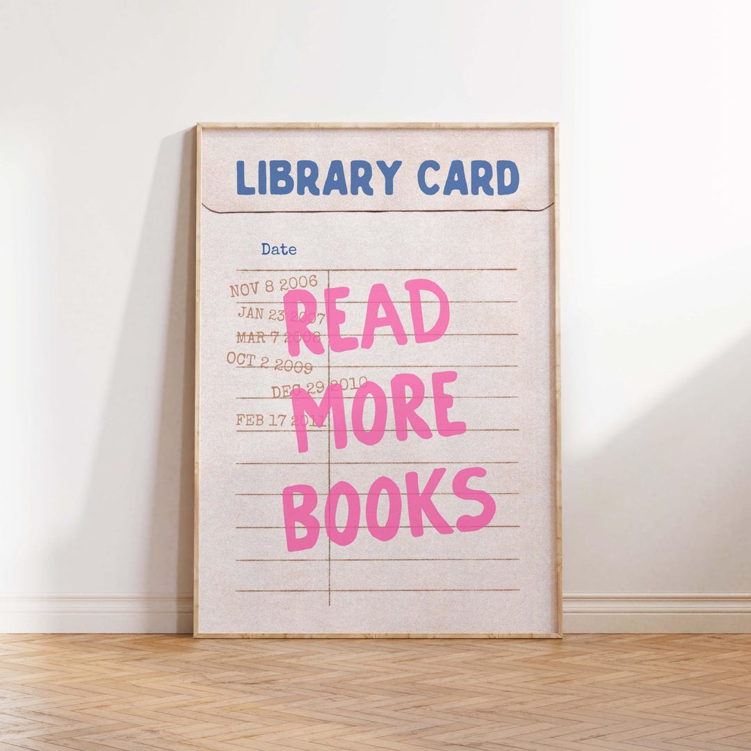 Read More Books Library Card Digital Print: Bookish Decor, Reading Room ...