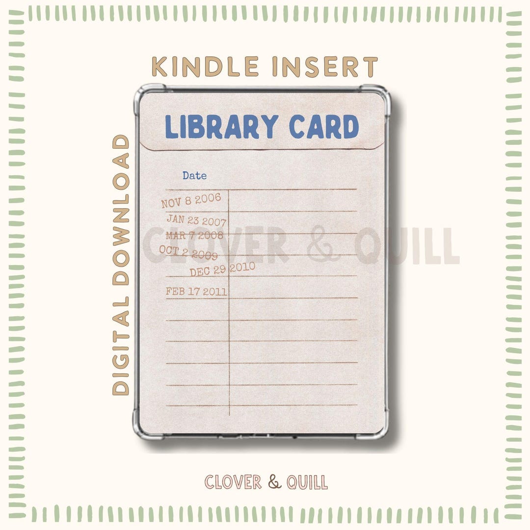 Library Card Kindle Printable Insert: Clear Case Insert, Readers Merch ...