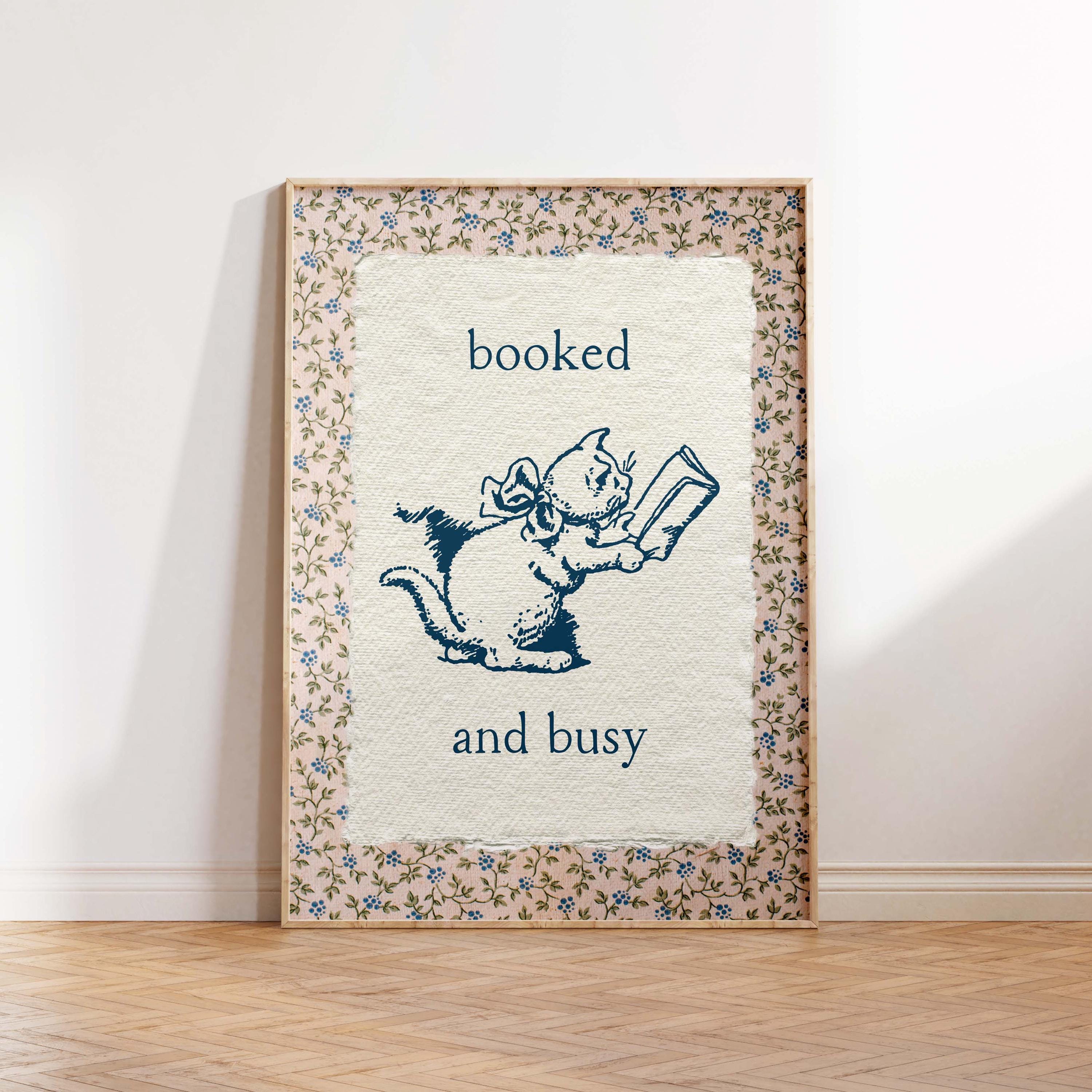 Booked and Busy Digital Print: Vintage Bookish Wall Decor, Reading Room ...
