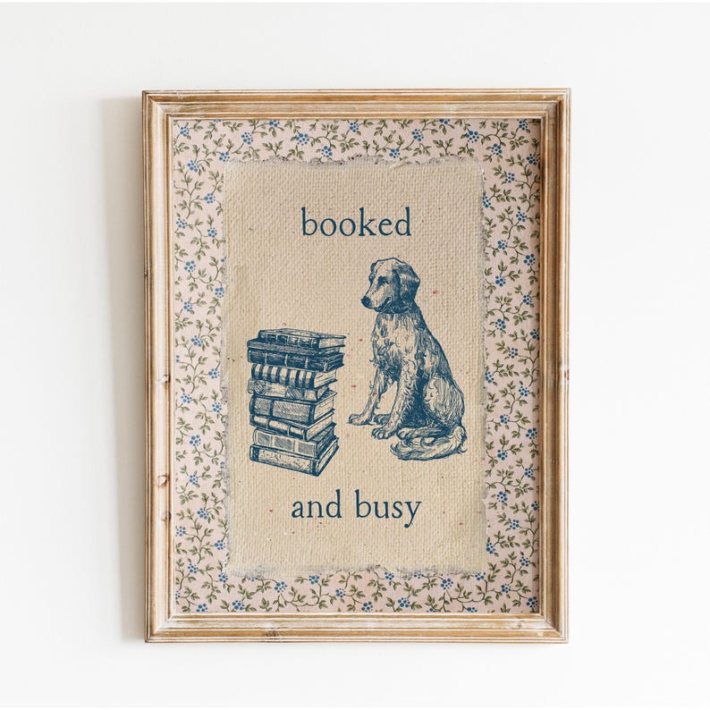 Booked and Busy Digital Print: Vintage Reading Nook Art, Cozy Bookish ...