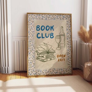 Book Club Digital Print: Vintage Bookish Wall Decor, Cozy Reading Room ...