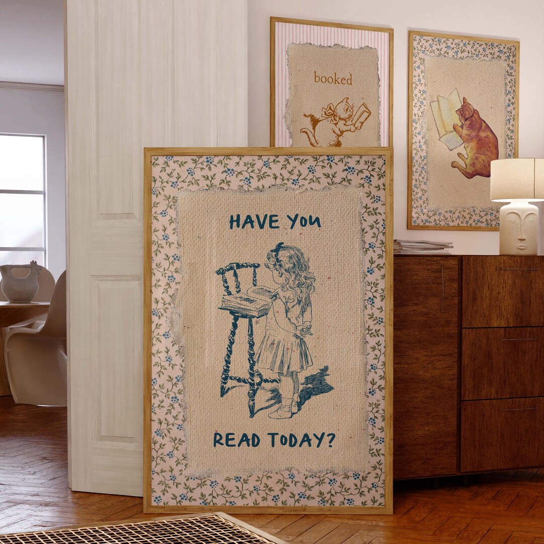 Vintage Book Art, Cute Reading Poster, Classroom Wall Art, Gift for ...