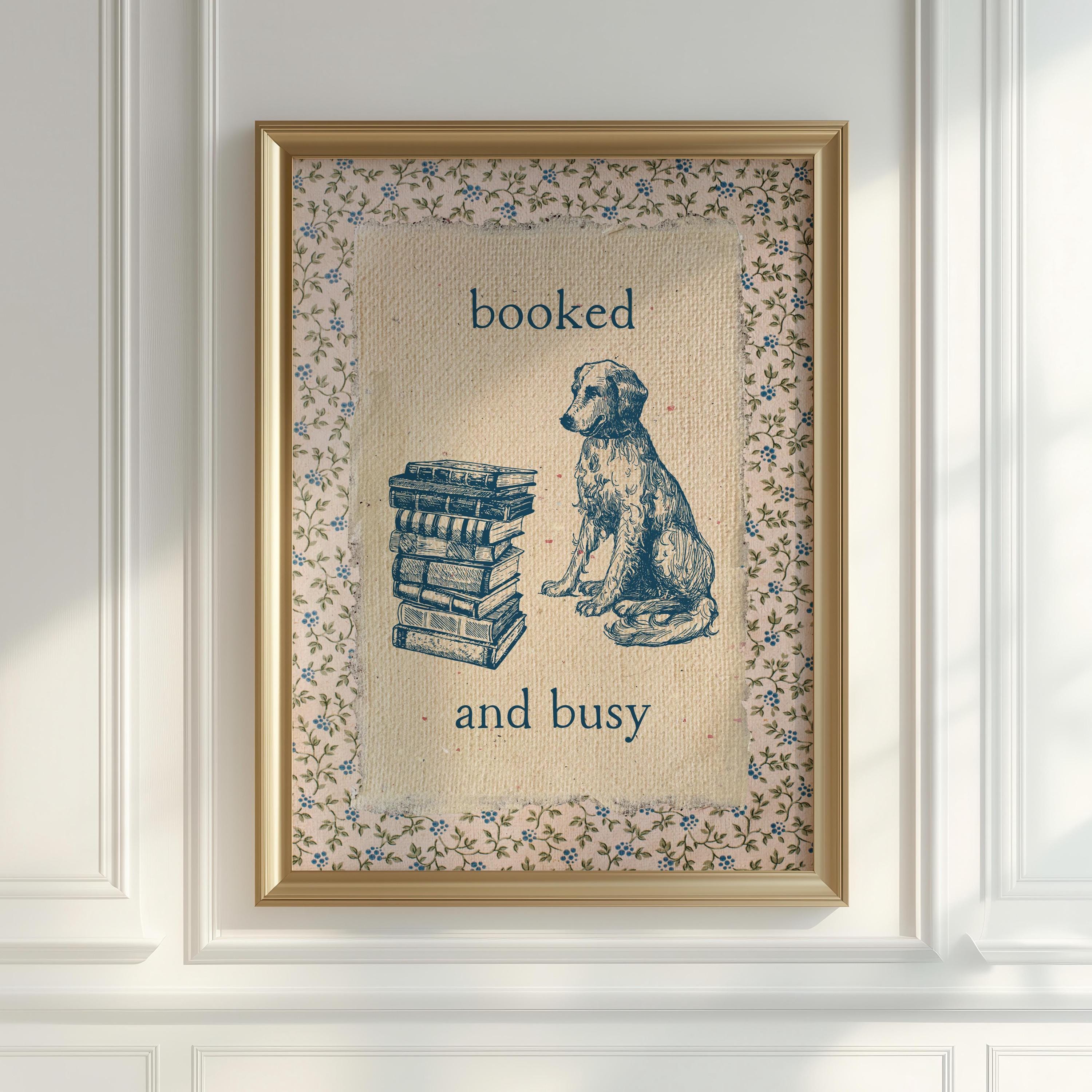 Booked and Busy Digital Print: Vintage Reading Nook Art, Cozy Bookish ...