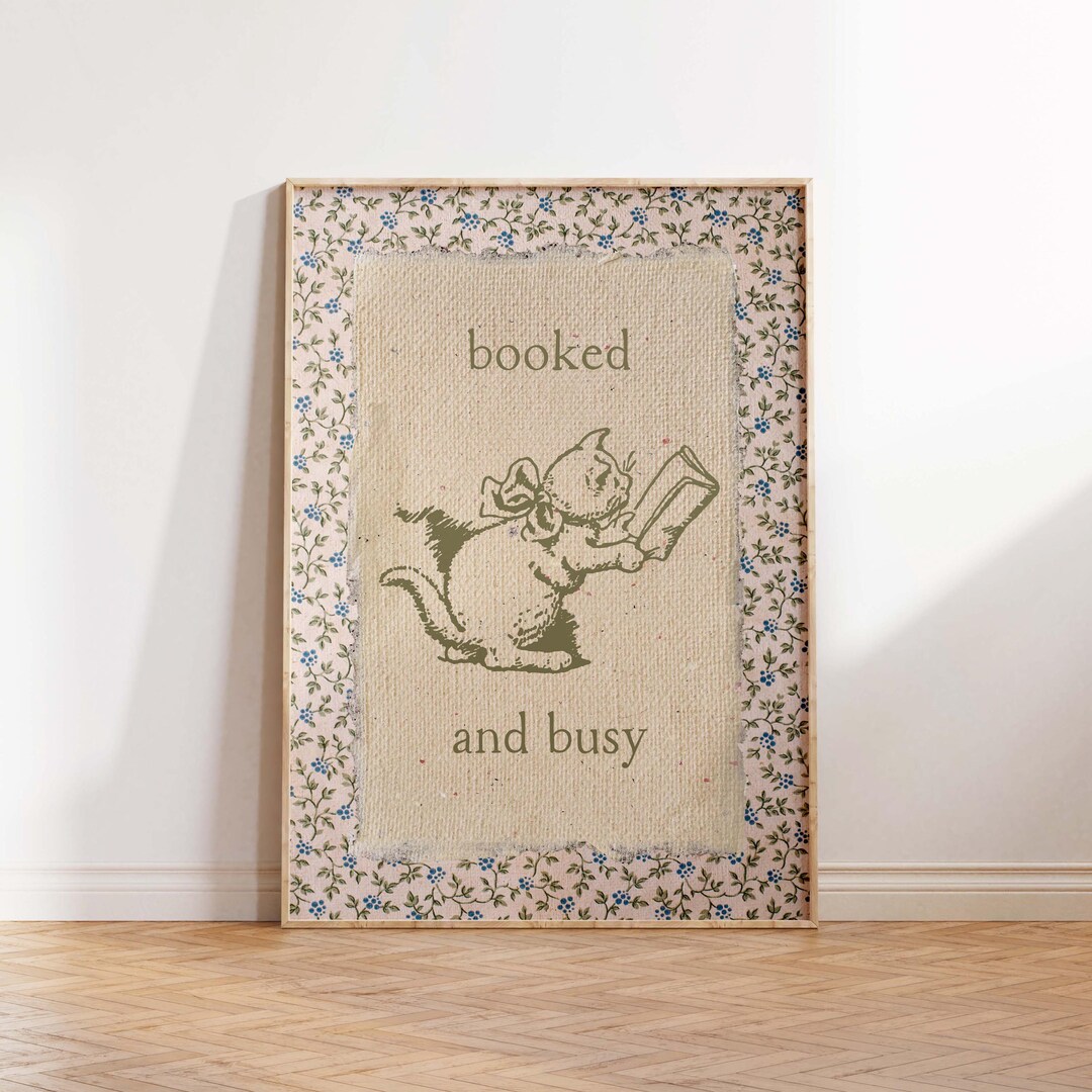 Vintage Book Art, Cute Reading Poster, Classroom Wall Art, Booked and ...