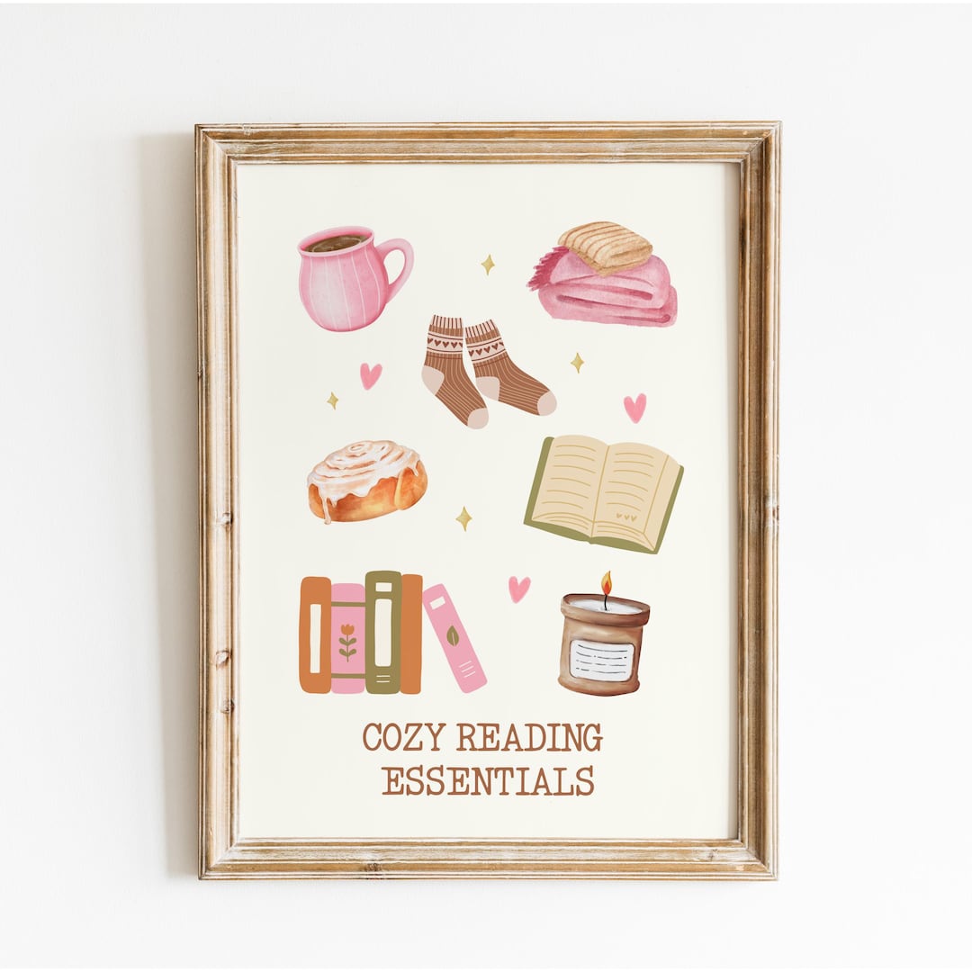 Cozy Reading Essentials Digital Print: Reading Nook Art, Bookish Decor ...