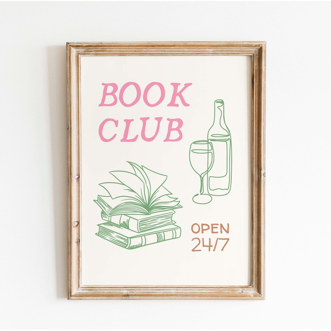 Book Club Digital Print: Bookish Wall Decor, Cozy Reading Room Poster ...