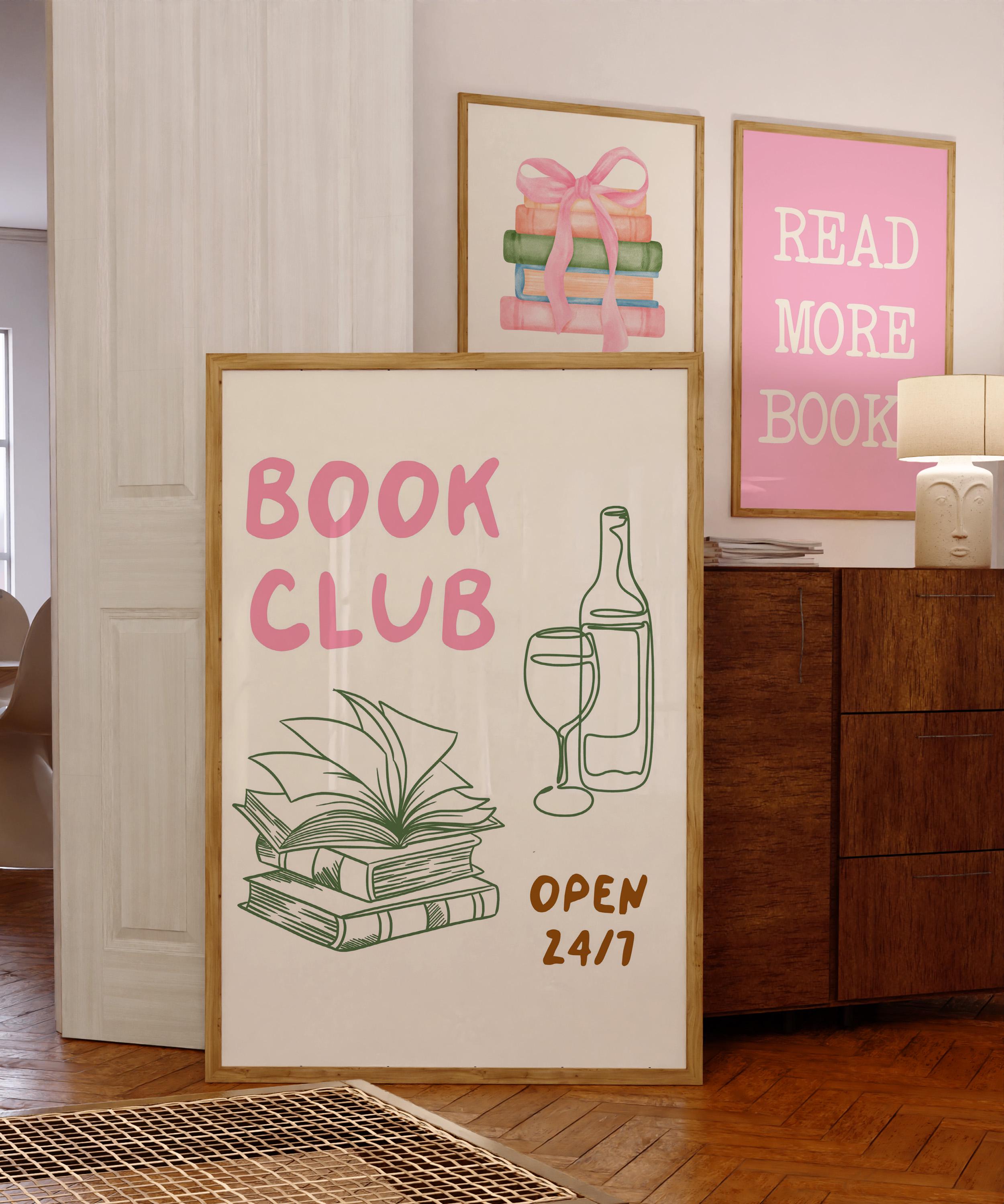 Book Club Digital Print: Trendy Bookish Decor, Cozy Reading Room Poster ...