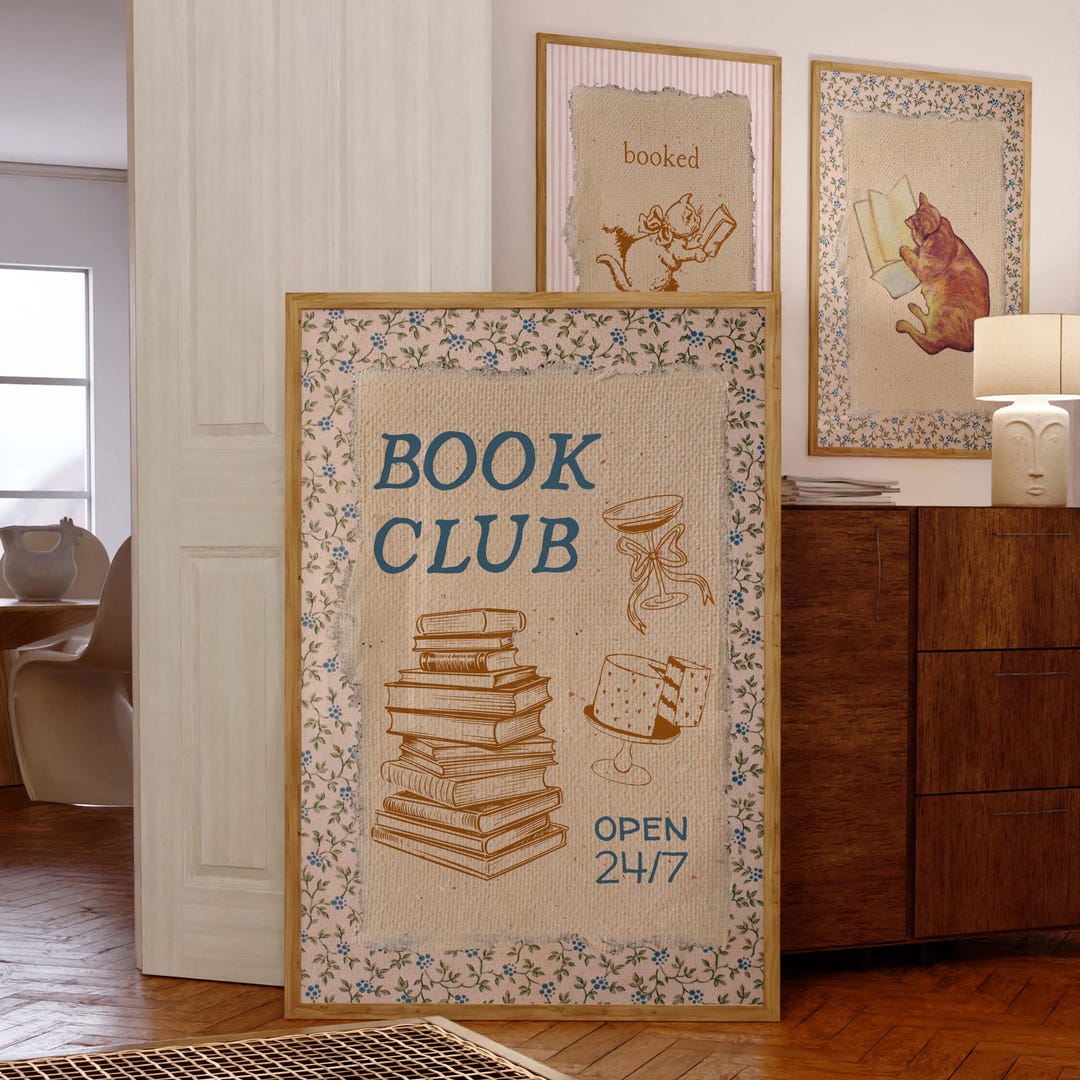 Book Club Print, Bookish Poster, Trendy Reading Poster, Book Lover Wall ...