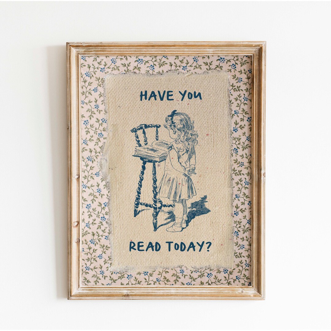 Vintage Book Art, Cute Reading Poster, Classroom Wall Art, Gift for ...