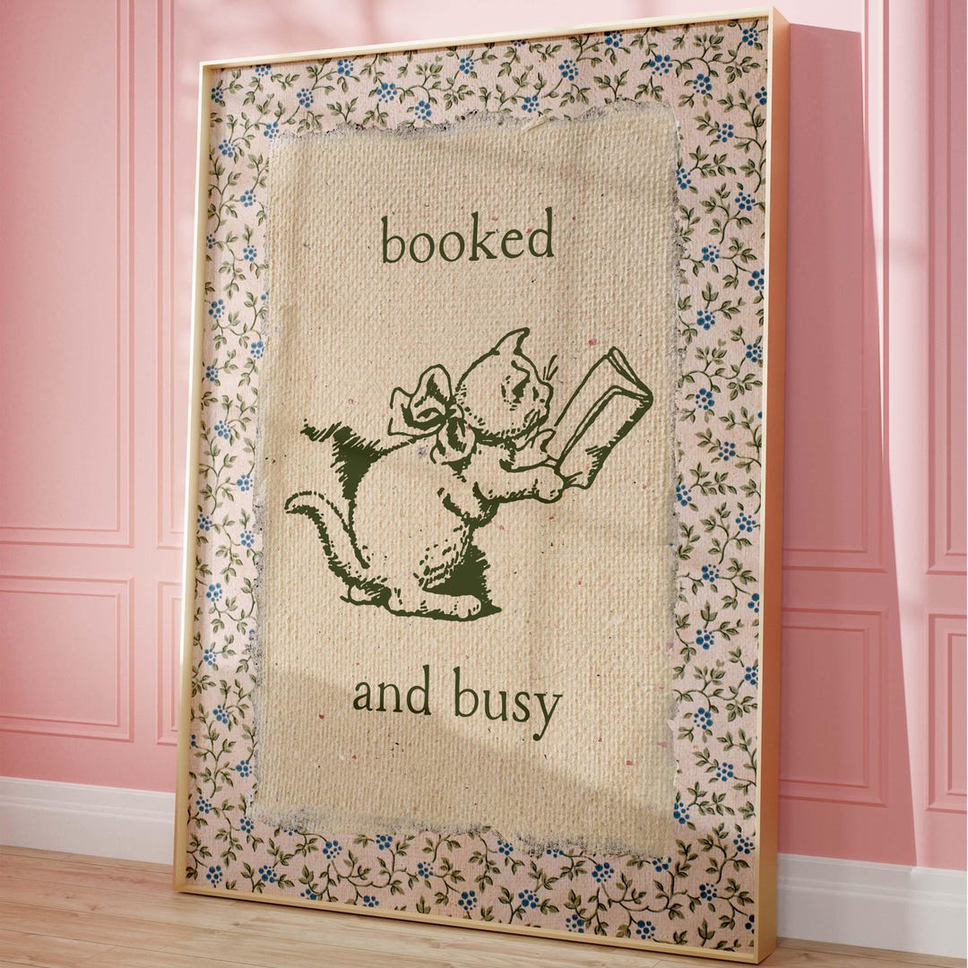 Vintage Book Art, Cute Reading Poster, Classroom Wall Art, Booked and ...