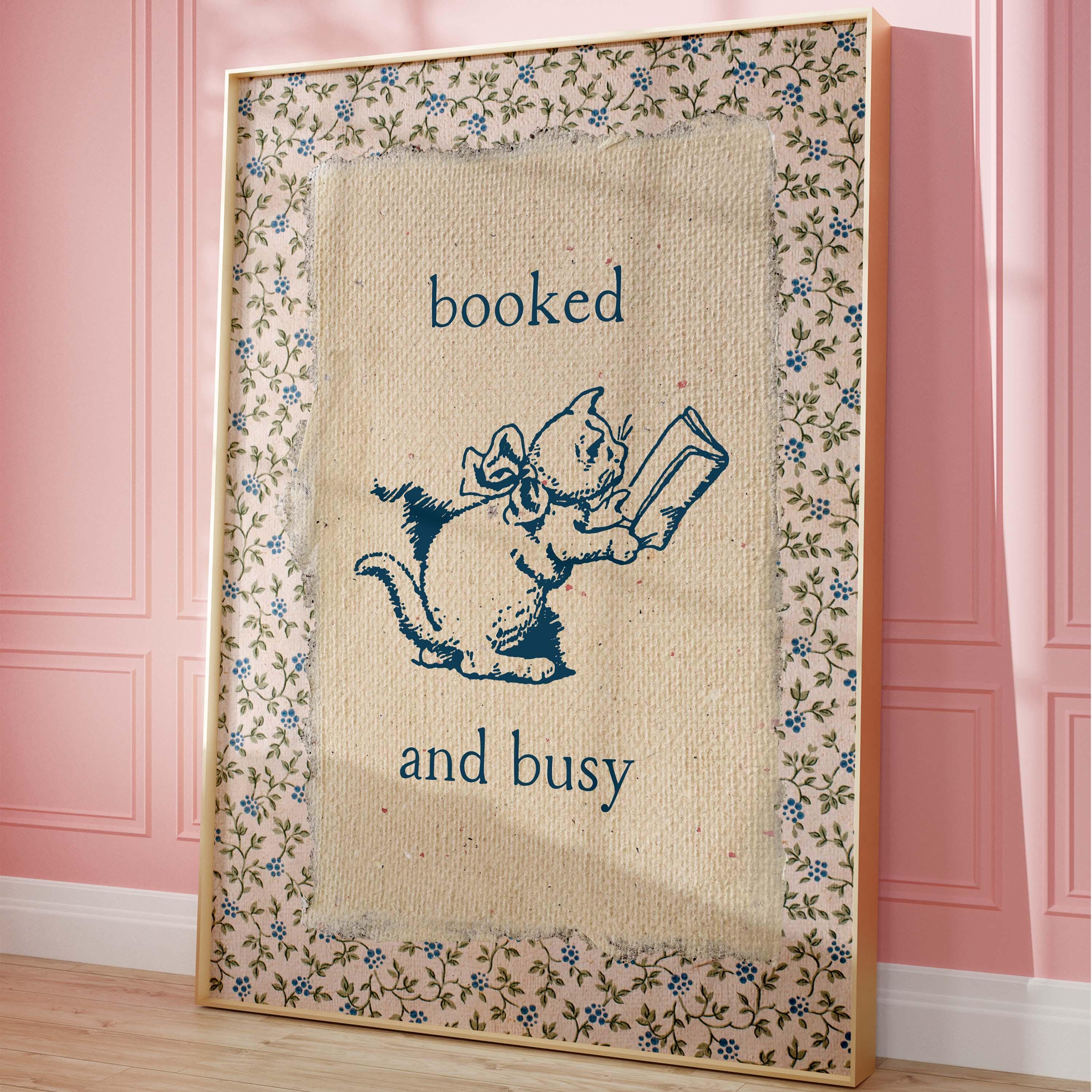 Booked and Busy Digital Print: Vintage Bookish Decor, Cozy Reading Room ...