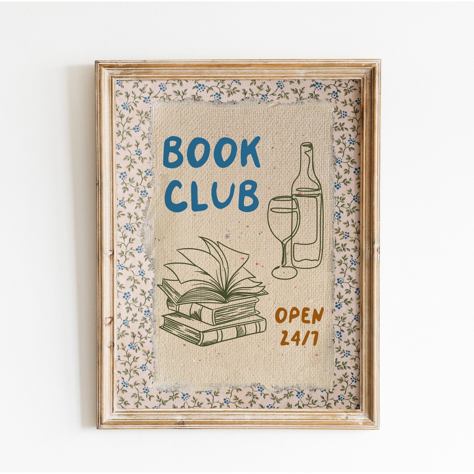 Book Club Digital Print: Vintage Bookish Wall Decor, Cozy Reading Room ...