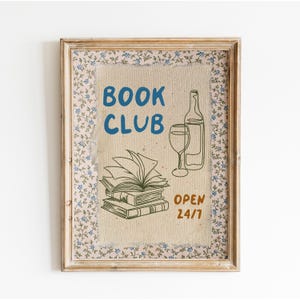 Book Club Digital Print: Vintage Bookish Wall Decor, Cozy Reading Room ...