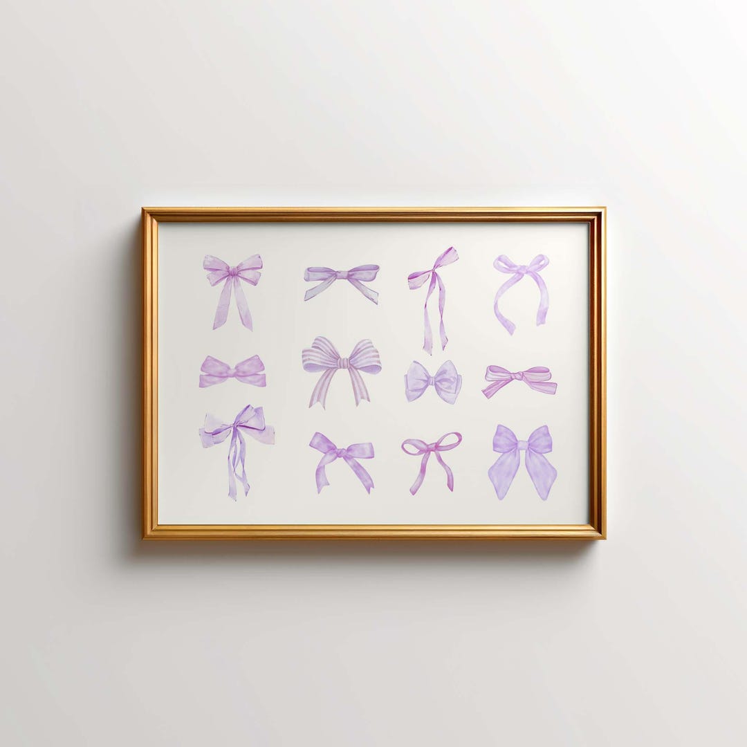 Coquette Purple Bows Digital Print: Preppy Dorm Room Decor, Girly ...