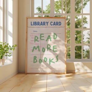 Read More Books Library Card Digital Print: Bookish Decor, Reading Room ...