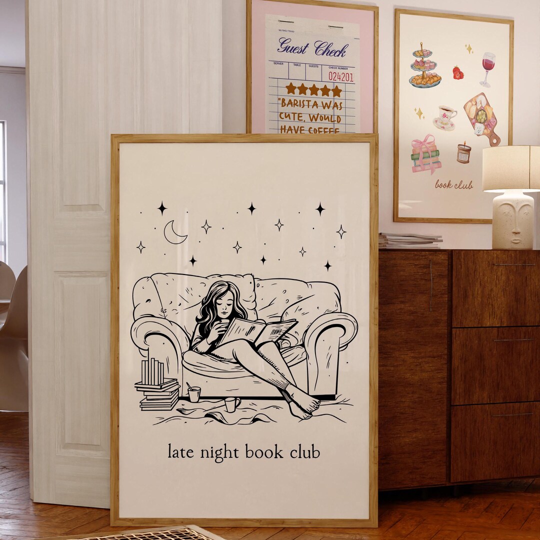 Late Night Book Club Digital Print: Cozy Reading Room Poster, Readers ...