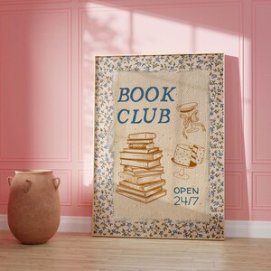 Book Club Digital Print: Vintage Bookish Wall Decor, Reading Room ...