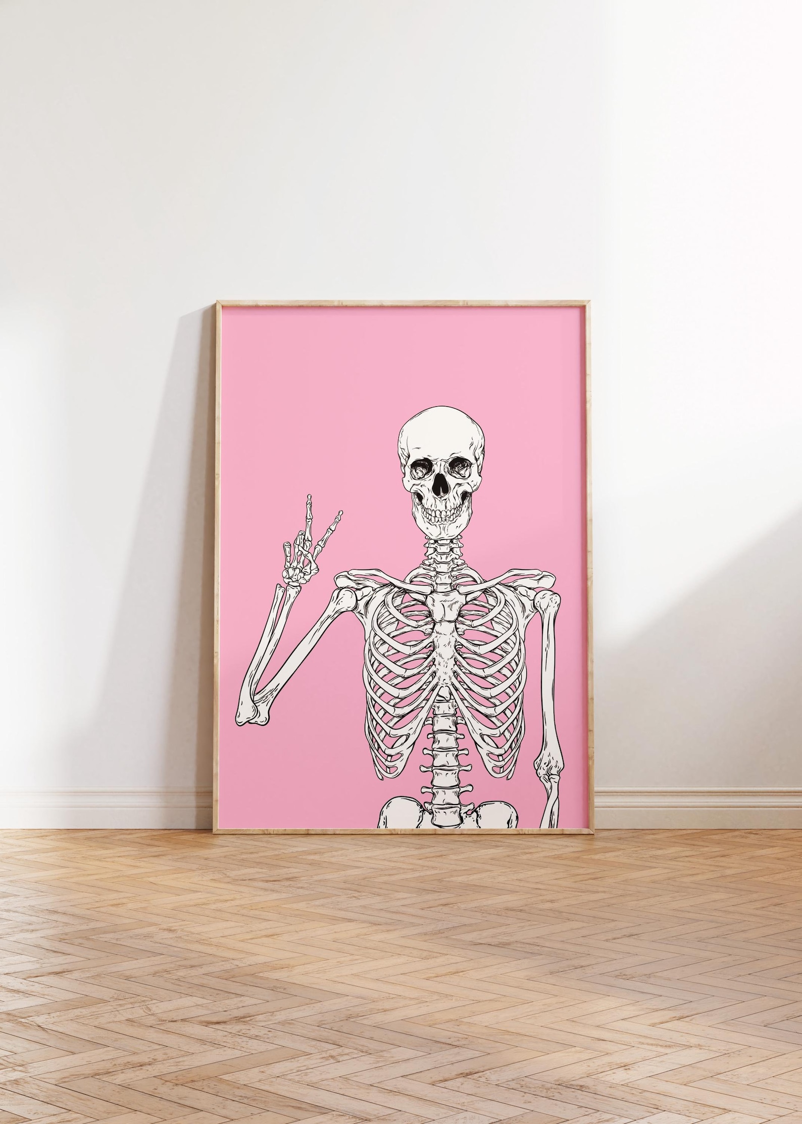 Pink Skeleton Print, Girly Halloween Decor, Pastel Goth Decor, Boho ...