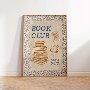 Book Club Digital Print: Vintage Bookish Wall Decor, Reading Room ...