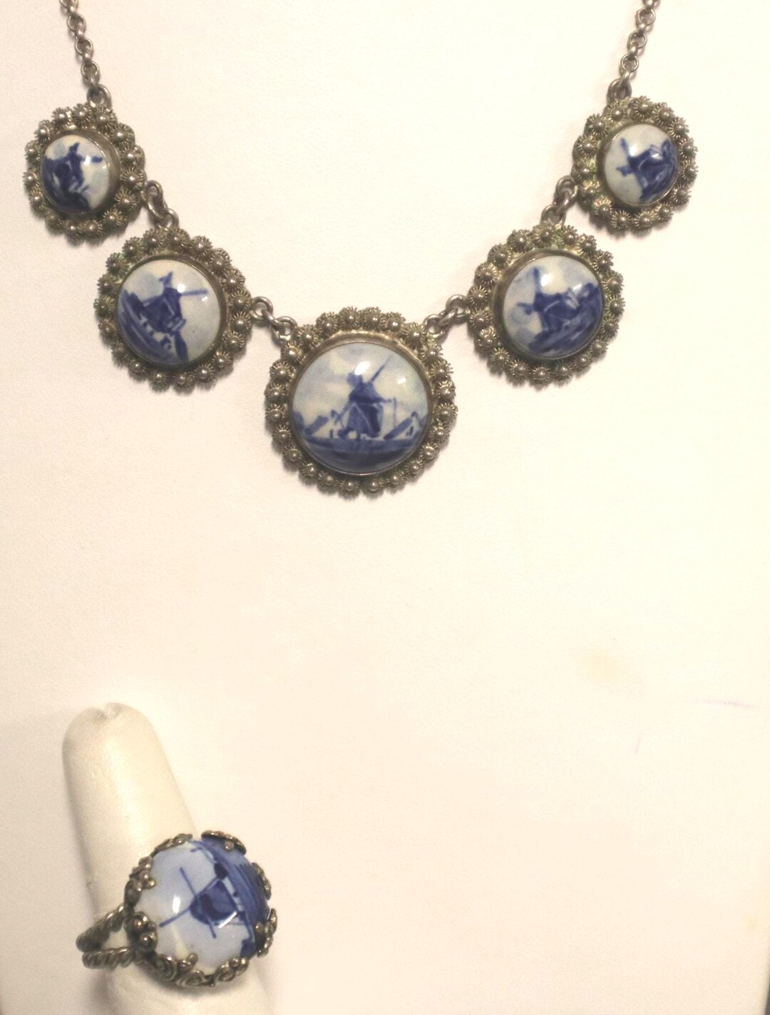 Sterling Silver Porcelain Vintage Delft Blue Dutch Jewelry Set - Etsy