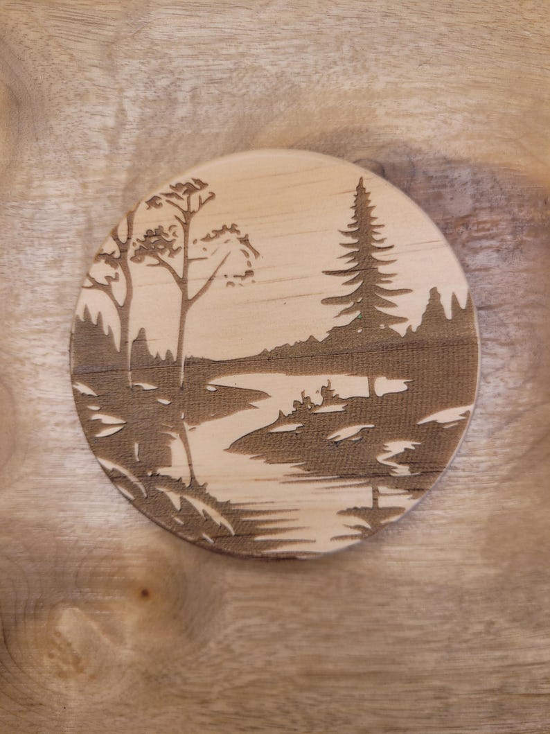 Laser Engraved Nature Themed Wood Coasters - Set of Four - Etsy