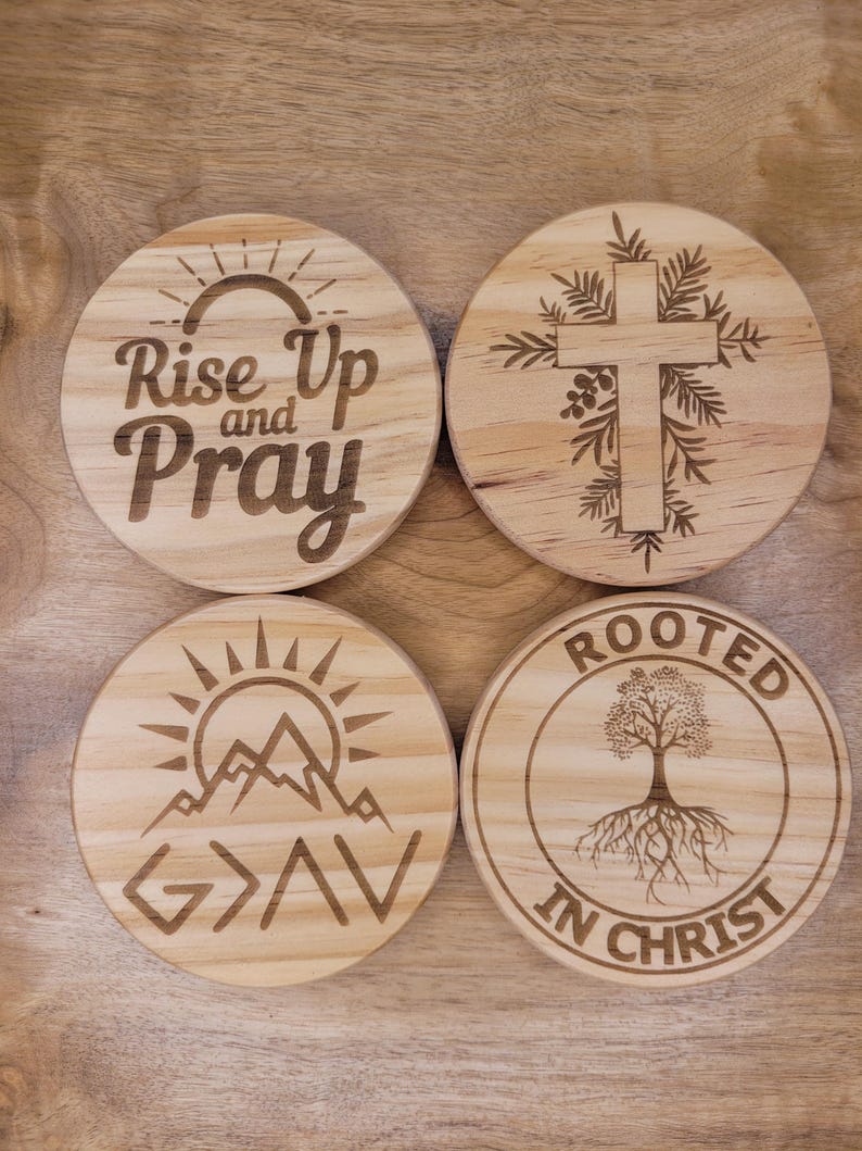 Laser Engraved Christian Wood Coasters Set of Four - Etsy