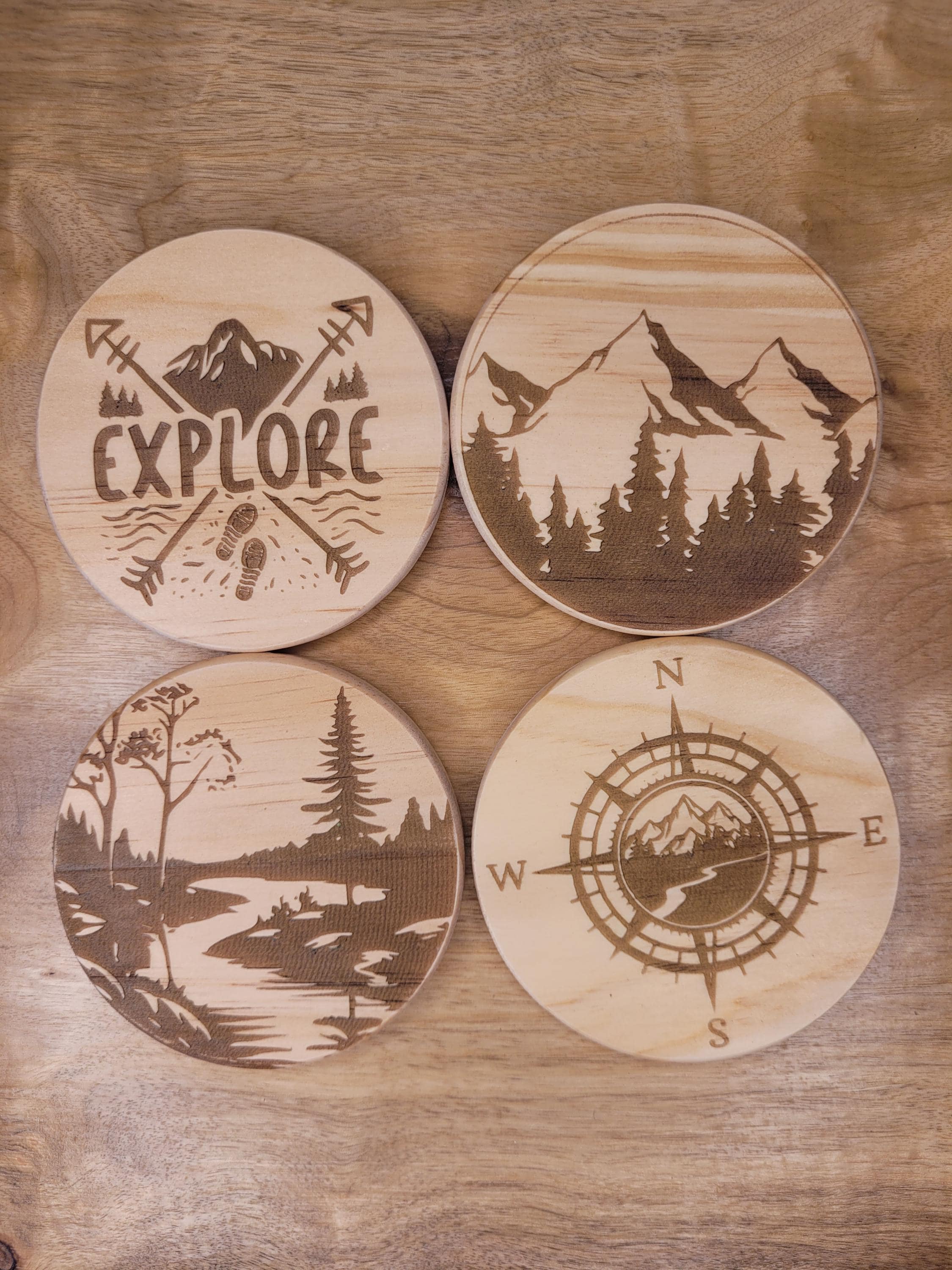 Laser Engraved Nature Themed Wood Coasters - Set of Four - Etsy