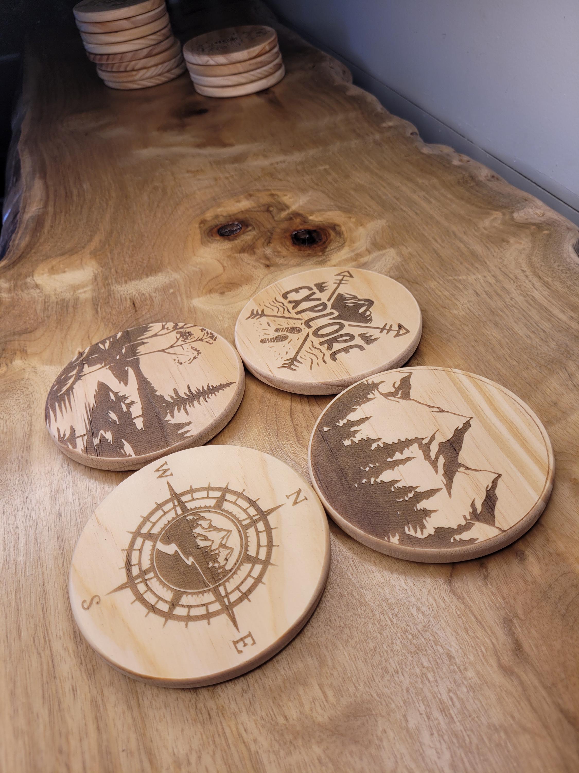 Laser Engraved Nature Themed Wood Coasters - Set of Four - Etsy