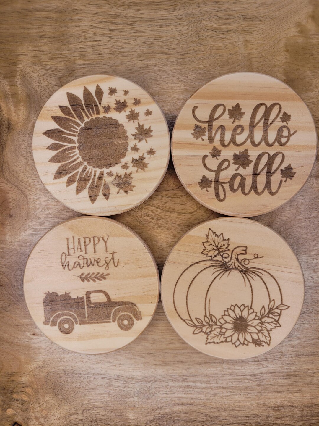 Fall Themed Laser Engraved Wood Coasters - Set of 4 - Etsy