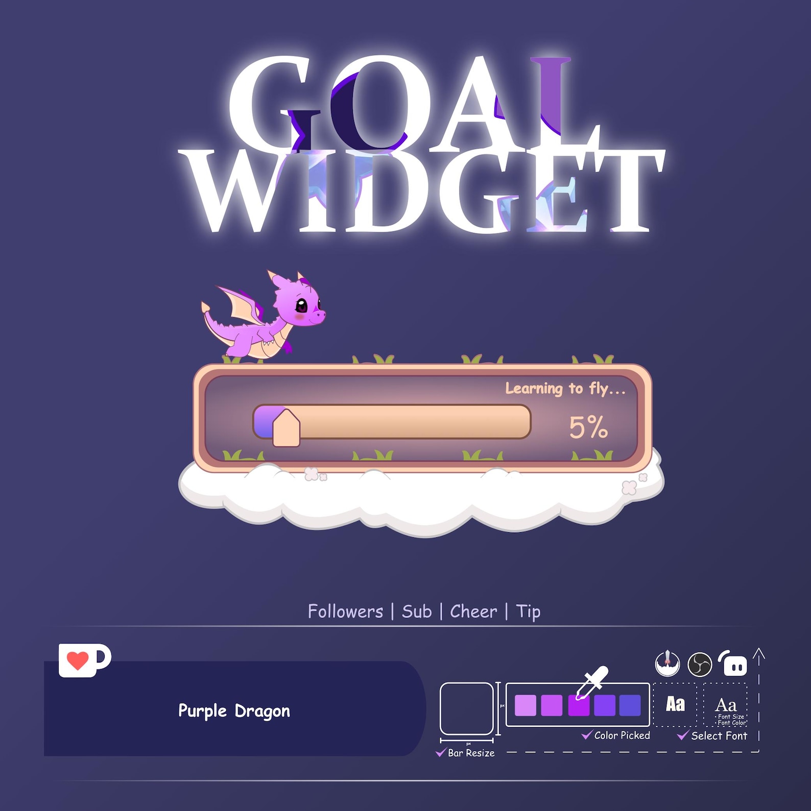 Dragon Goal Widget, Twitch Goal Widget, Twitch Goal Widget for Stream | Animated | OBS ...