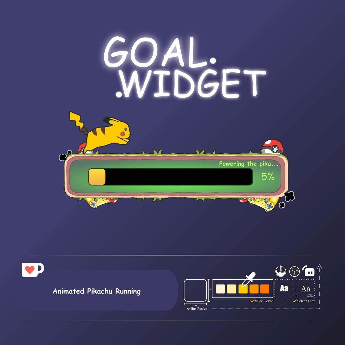 Pikachu Goal Widget for Twitch, Anime Goal Widget Animated, Donation ...